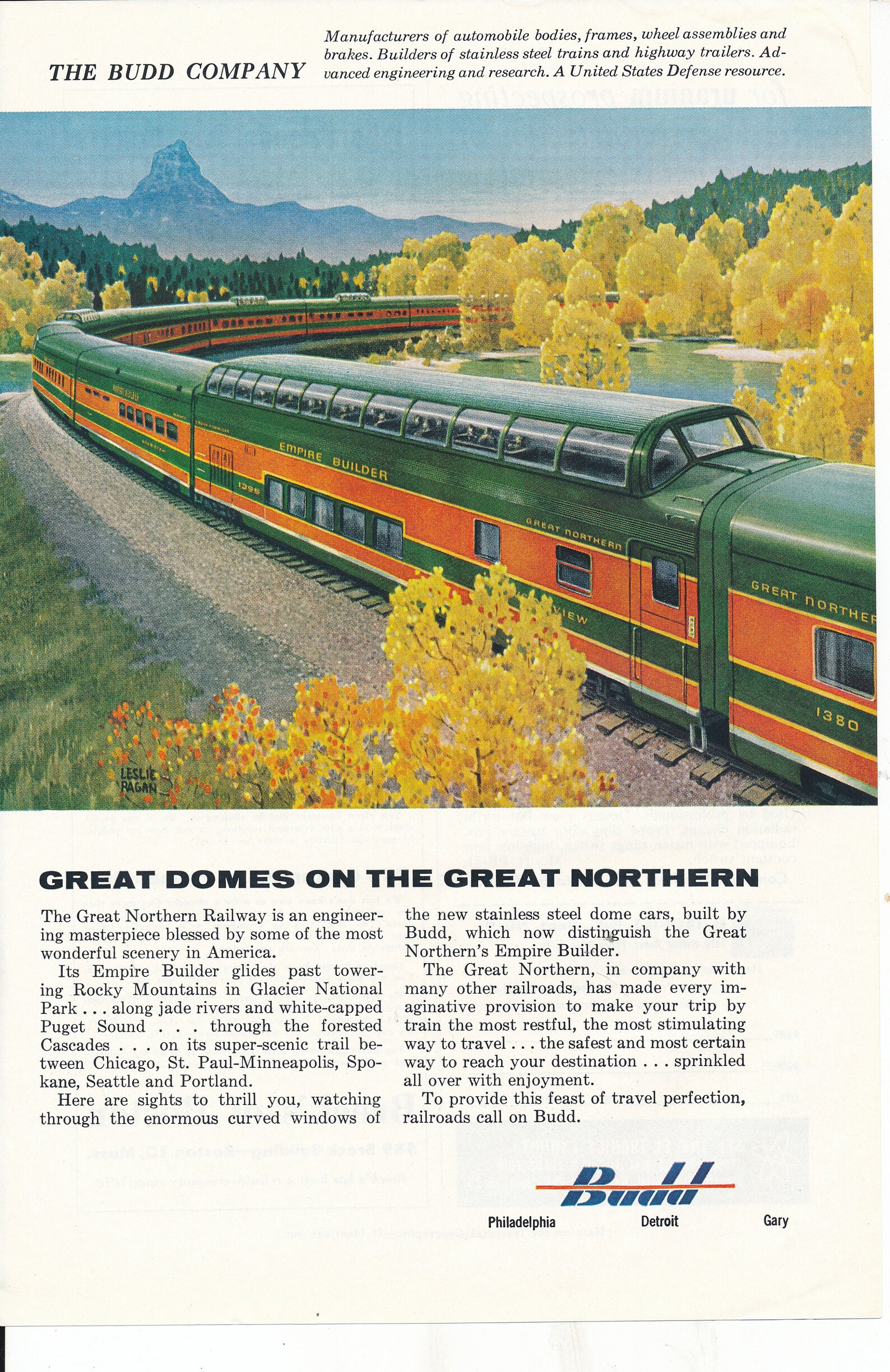 Budd Railcar Co 3 Print Ad's 1950's Promoting New Trains on The: Union Pacific, Great Northern ...