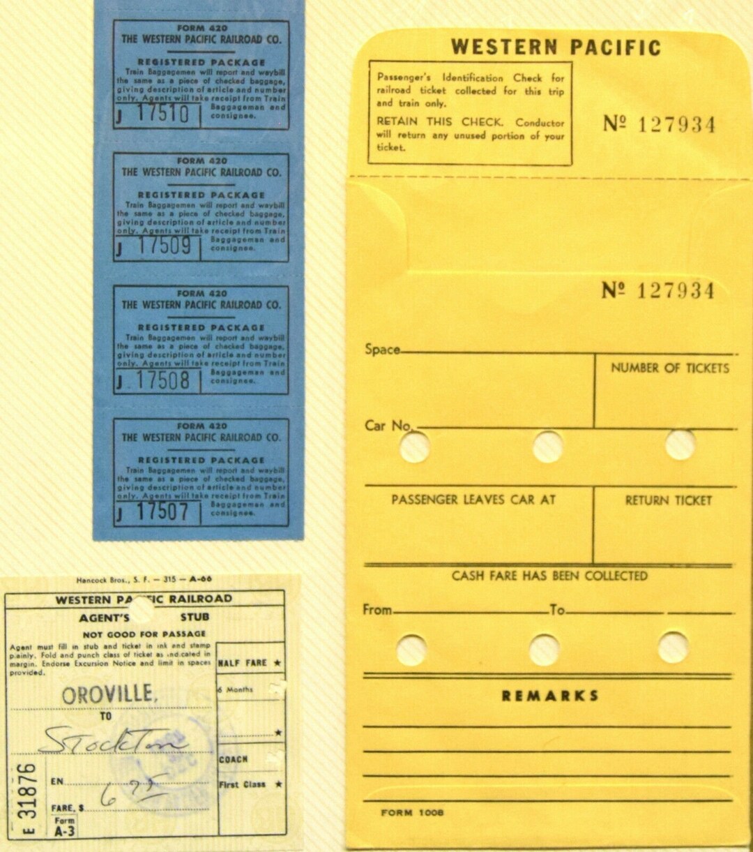 Western Pacific Railroad Assorted Tickets Lot of 15 Tickets and Related ...