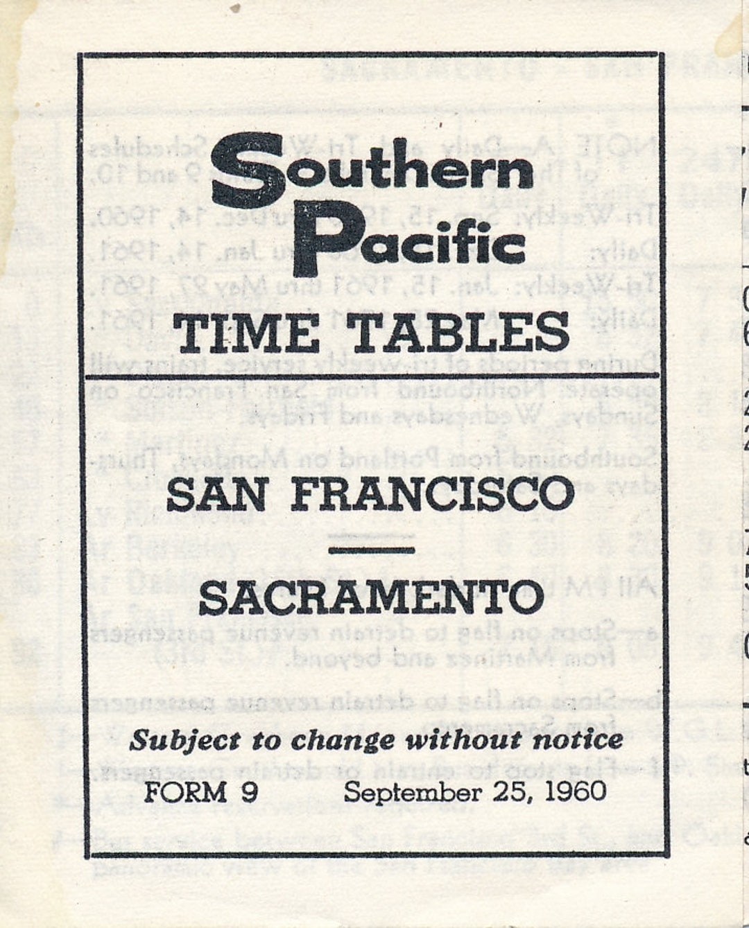 Southern Pacific Railroad Timetables Lot of 4: Sf-sacramento September ...