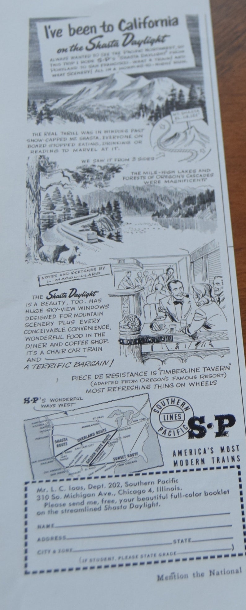 Southern Pacific Railroad 5 Vintage Magazine Print Ad's From 1930's ...
