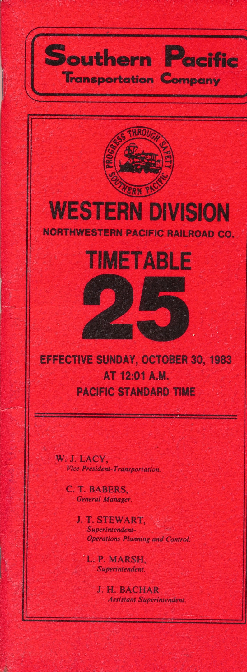 Southern Pacific Railroad Western Division Timetable 25 October 25 ...