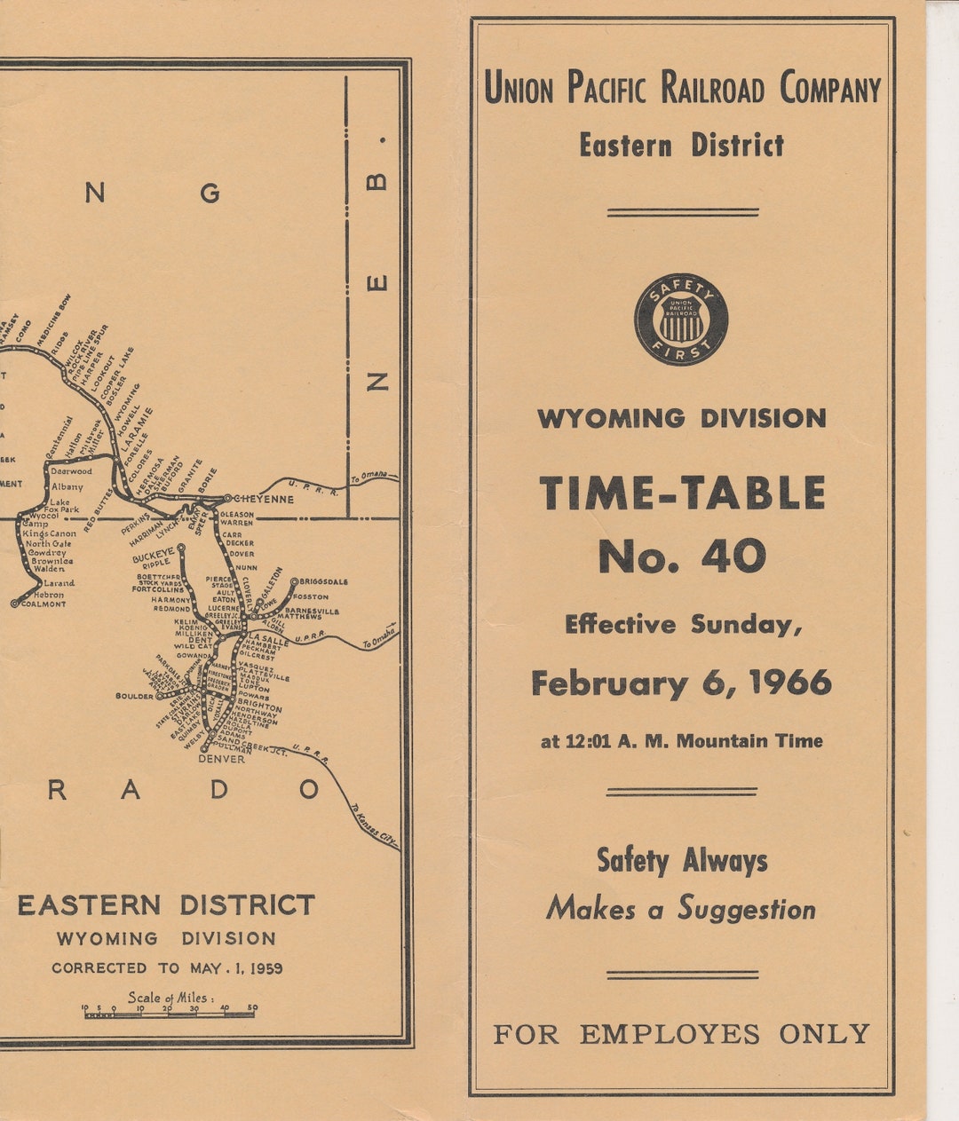 Union Pacific Railroad Wyoming Division Employee Timetable 40 February ...