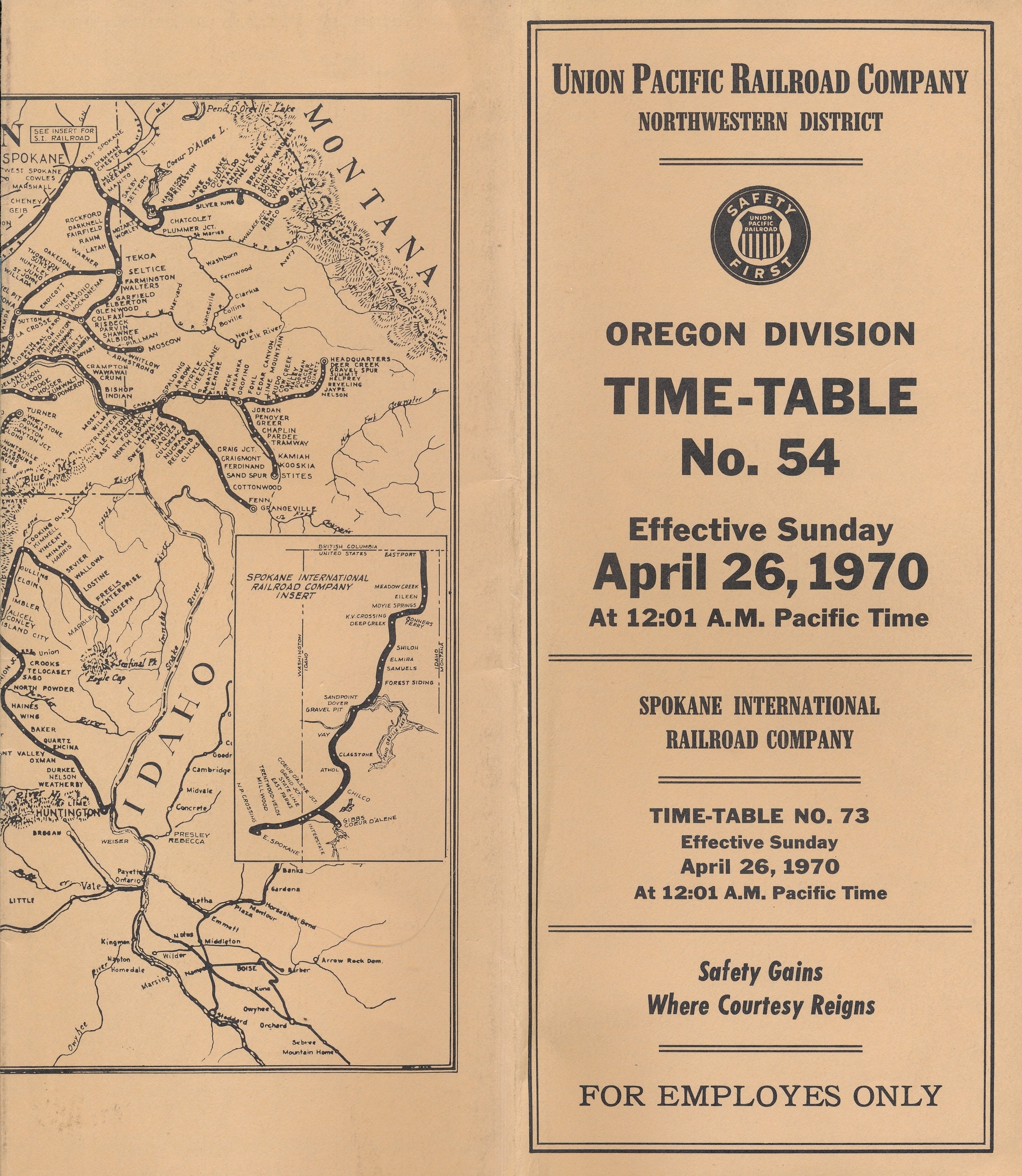 Union Pacific Railroad Oregon Division Employee Timetable 54 April 26 ...