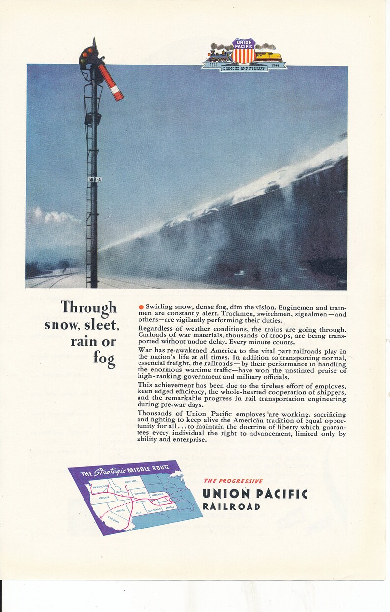 Union Pacific Railroad 5 Magazine Print Ads From the 1940's and 1950's ...