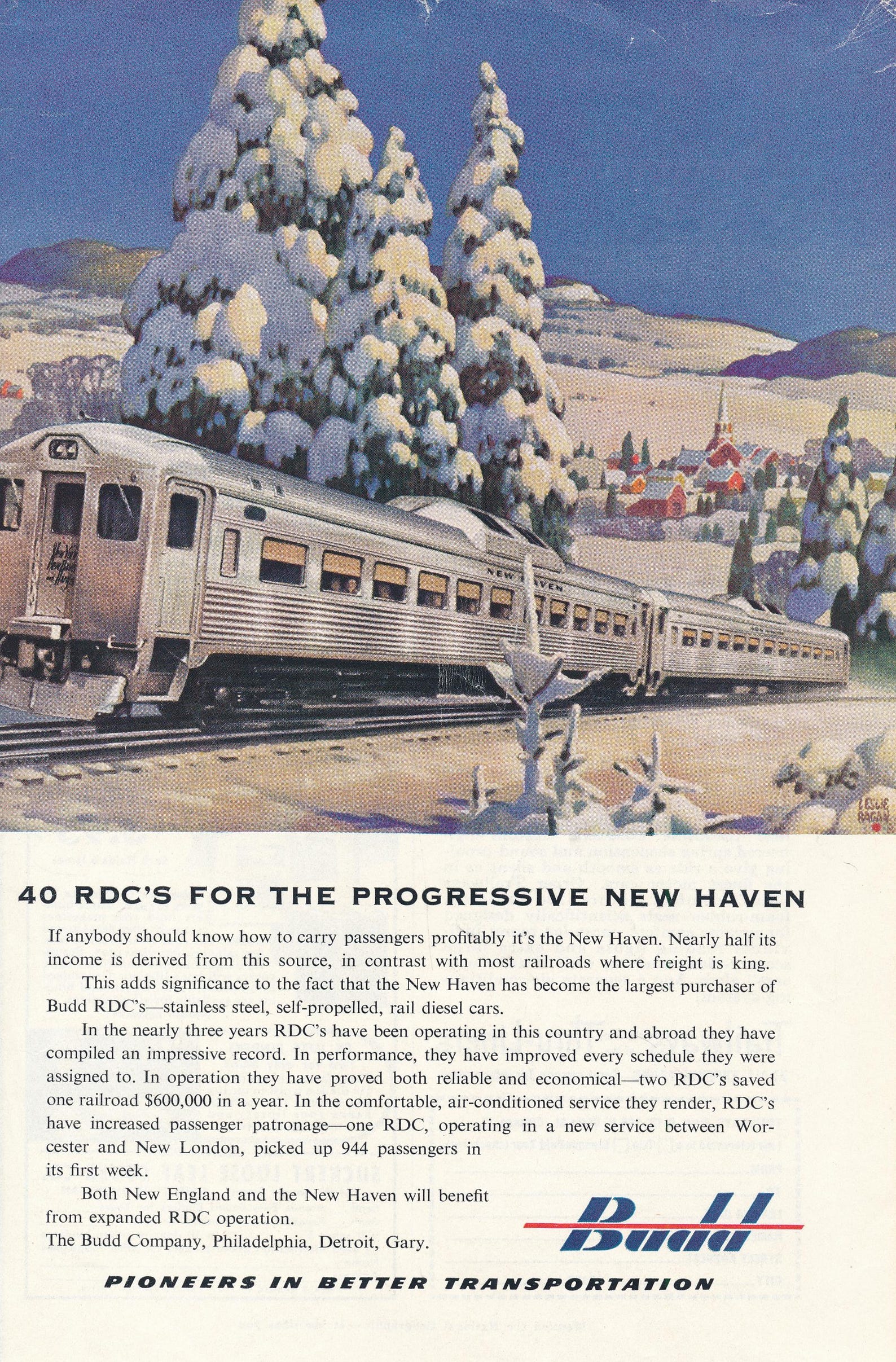Budd Railcar Company Magazine Print Ad for New RDC Budd Railcars Going to the New Haven Railroad ...