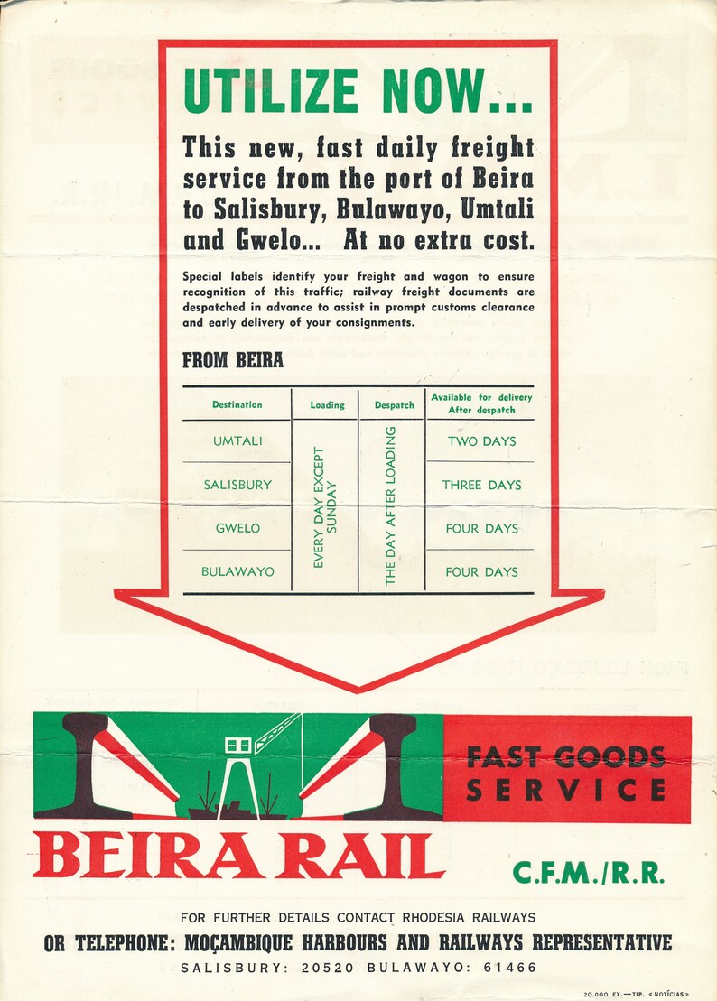 Caminhos De Ferro De Moçambique (CFM) Mocambique Railways Poster 1970's ...