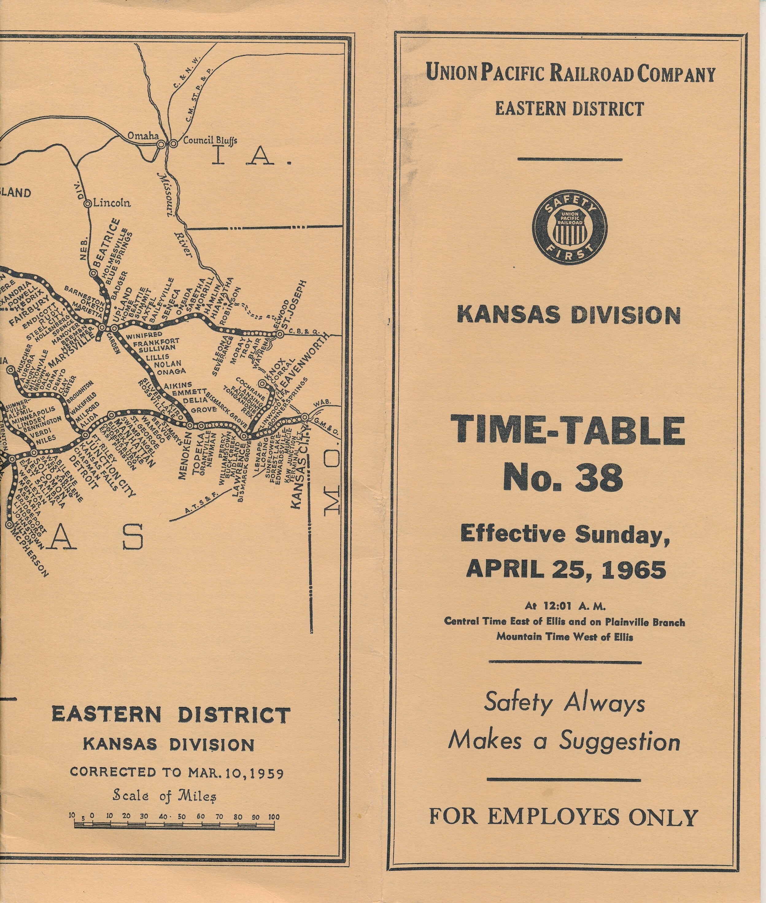 Union Pacific Railroad Kansas Division Employee Timetable 38 April 25 ...