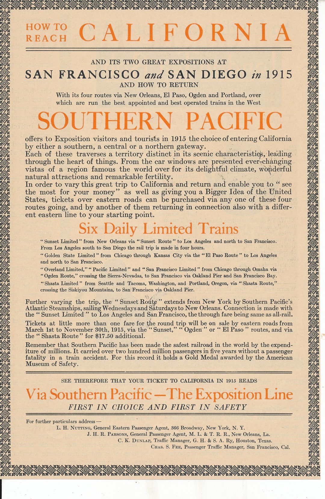 Vintage Southern Pacific Railroad 2 Rare Magazine Print Ads From 1915 ...