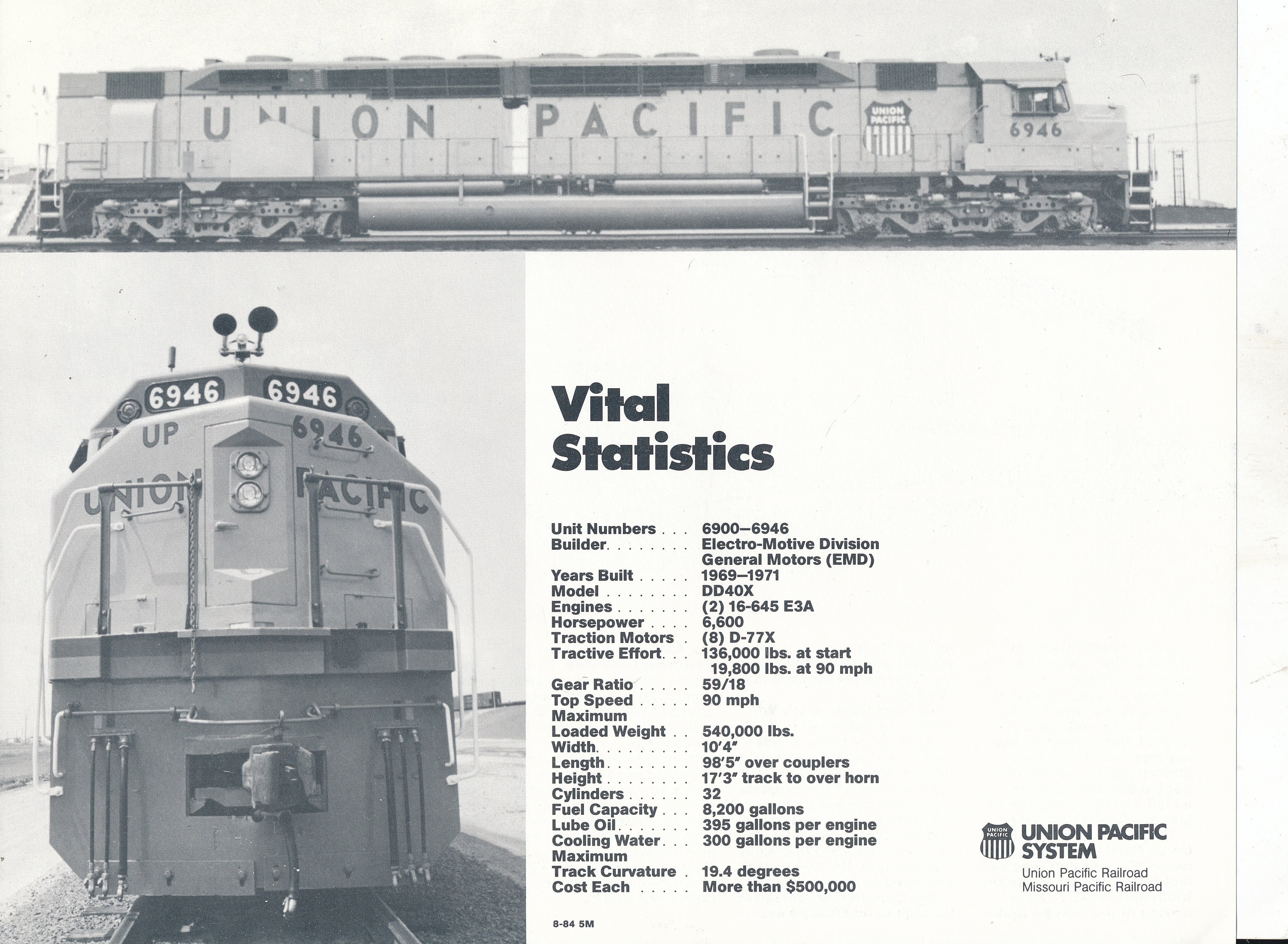 Union Pacific Railroad Centennial Engine Fact Sheet - Etsy