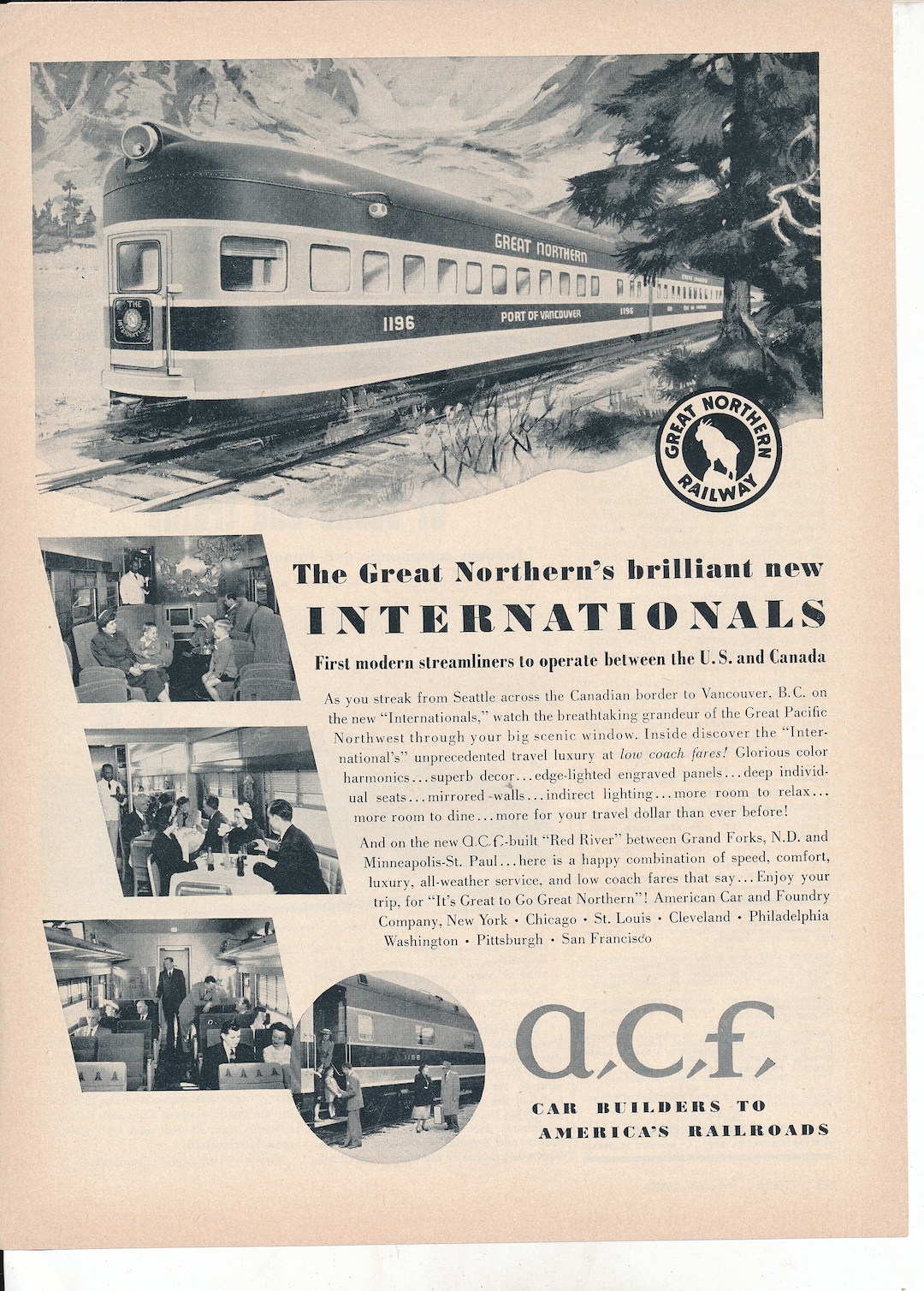 Great Northern Railway 2 Rare Print Ads Promoting the New ...