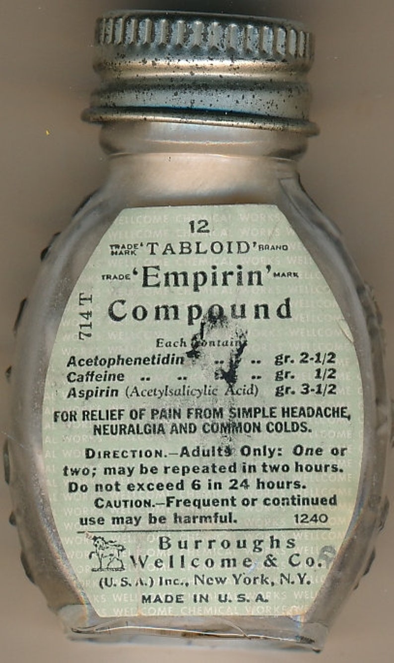 Vintage Antique Burroughs Wellcome Empirin Compound, Hill's Nose Drops ...