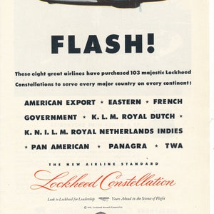 Lockheed Constellation Two Magazine Ads From the 1950s - Etsy