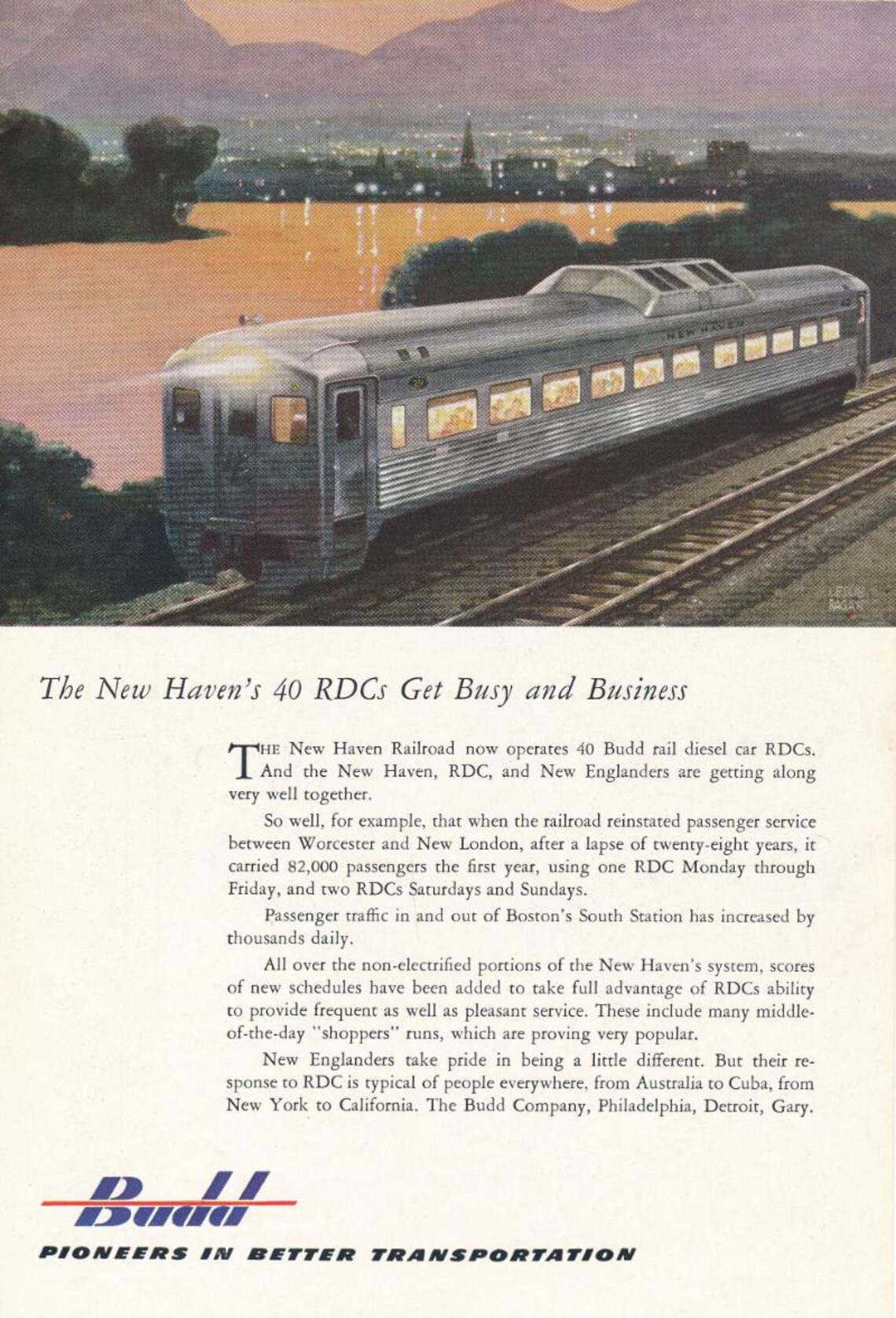 Budd Railcar Company 3 Magazine Print Ad's for New RDC Budd Cars for the New Haven, Santa Fe and ...