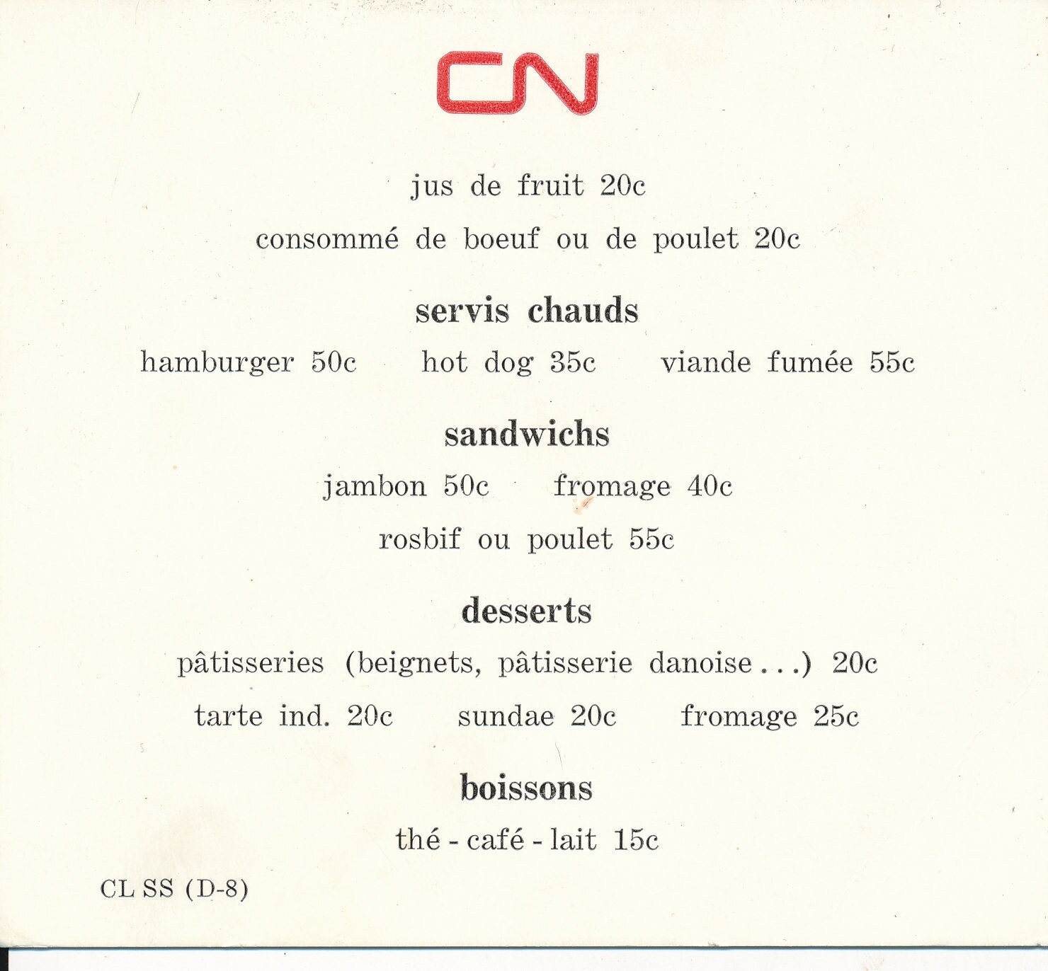 Canadian National Snack Menu One Side English Other Side French - Etsy
