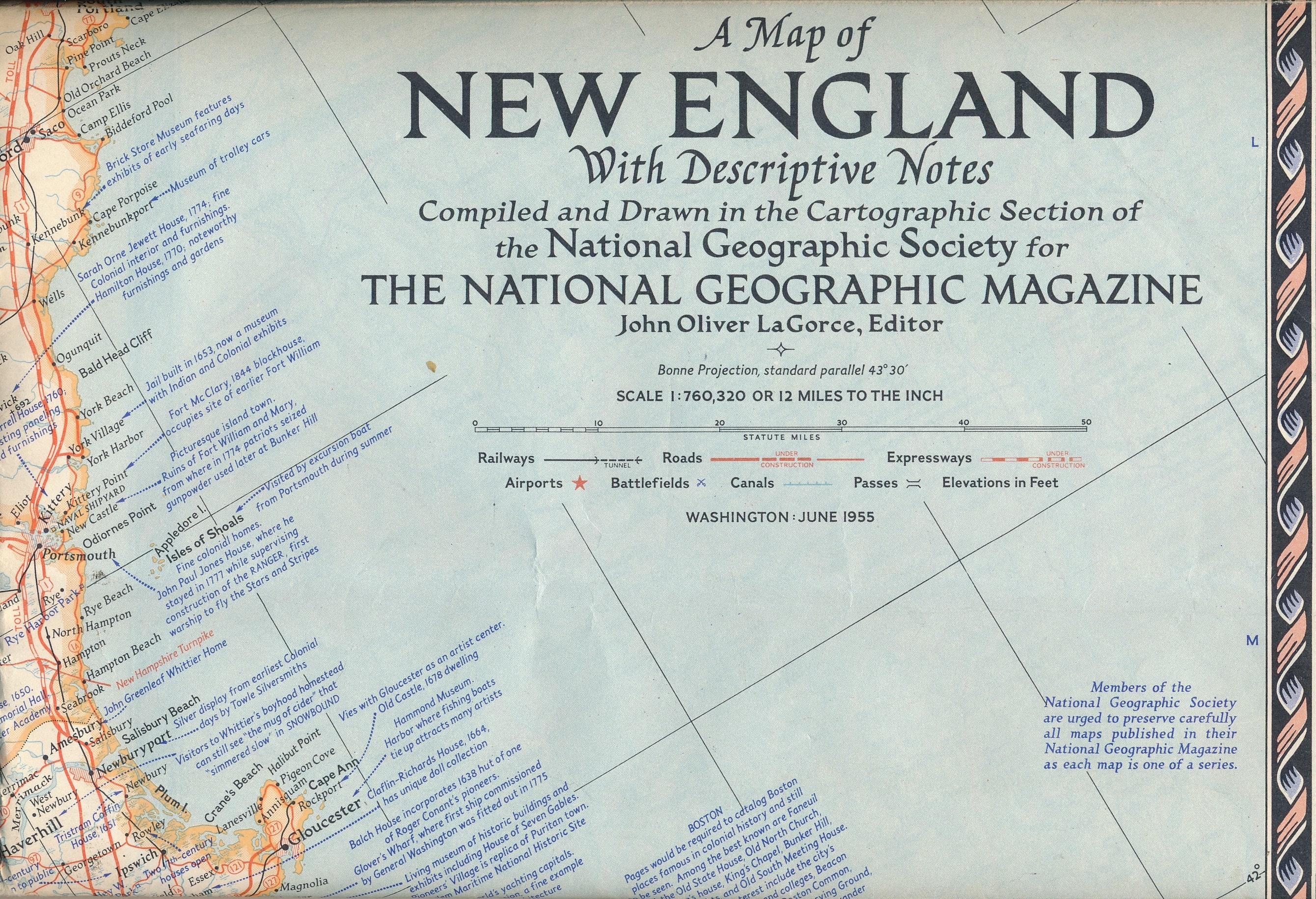 The National Geographic Magazine Maps: New England 1955 and Washington ...