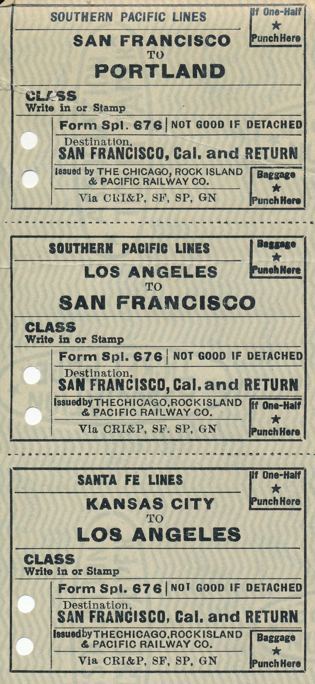 Southern Pacific Railroad Lot of 4 Ticket Items: 3 Tickets and One ...