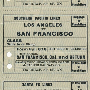 Southern Pacific Railroad Lot of 4 Ticket Items: 3 Tickets and One ...