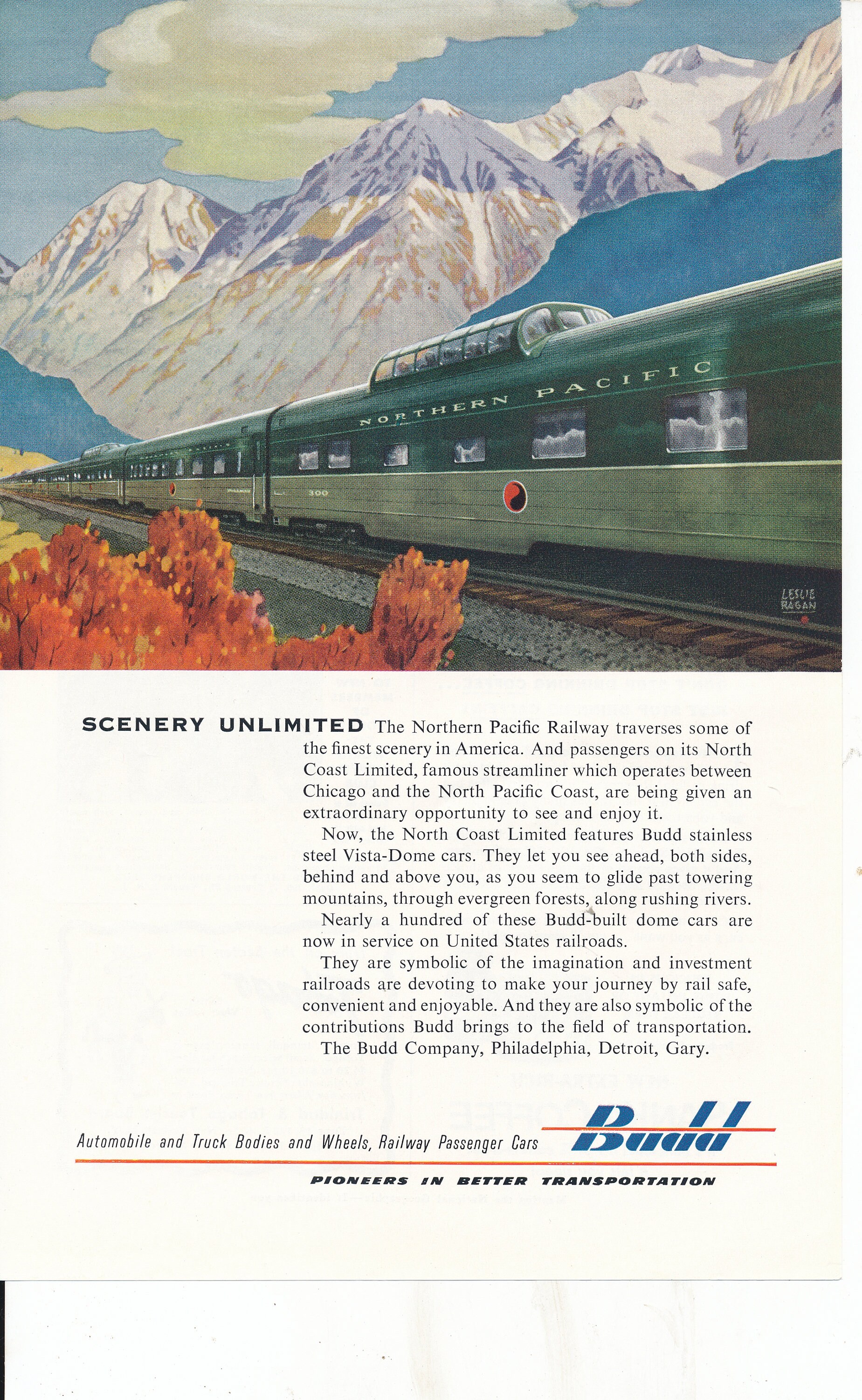 Budd Railcar Company 3 Print Ad's 1950's Promoting New Trains on The ...