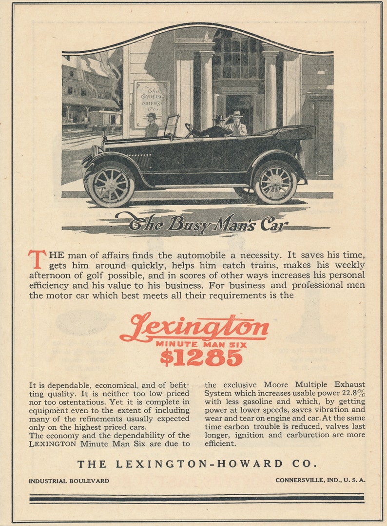 2 Vintage Print Ads for Lexington Auto 1910's - Etsy
