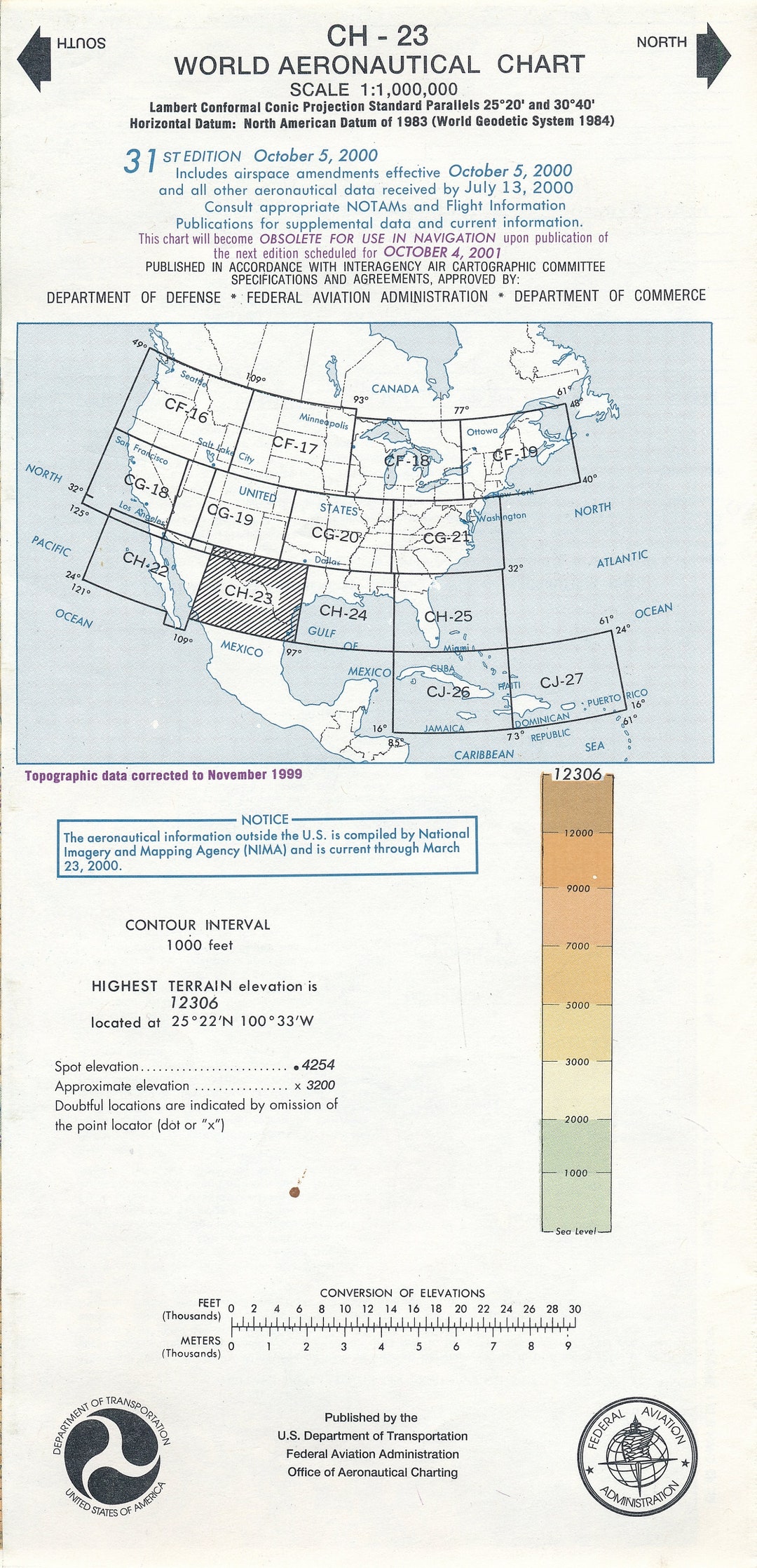 World Aeronautical Chart CH-23 31 St Edition October 5, 2000 - Etsy