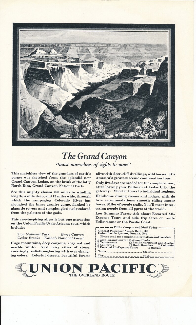 Union Pacific Railroad 3 Magazine Print Ads From the 1920's - Etsy