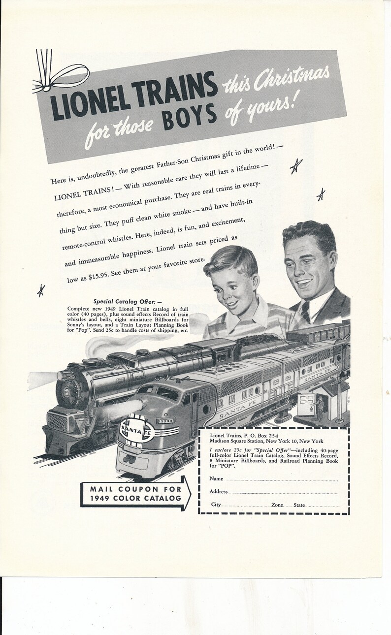 Lionel Model Trains 6 Magazine Print Ads From the 1940's and 1950's - Etsy