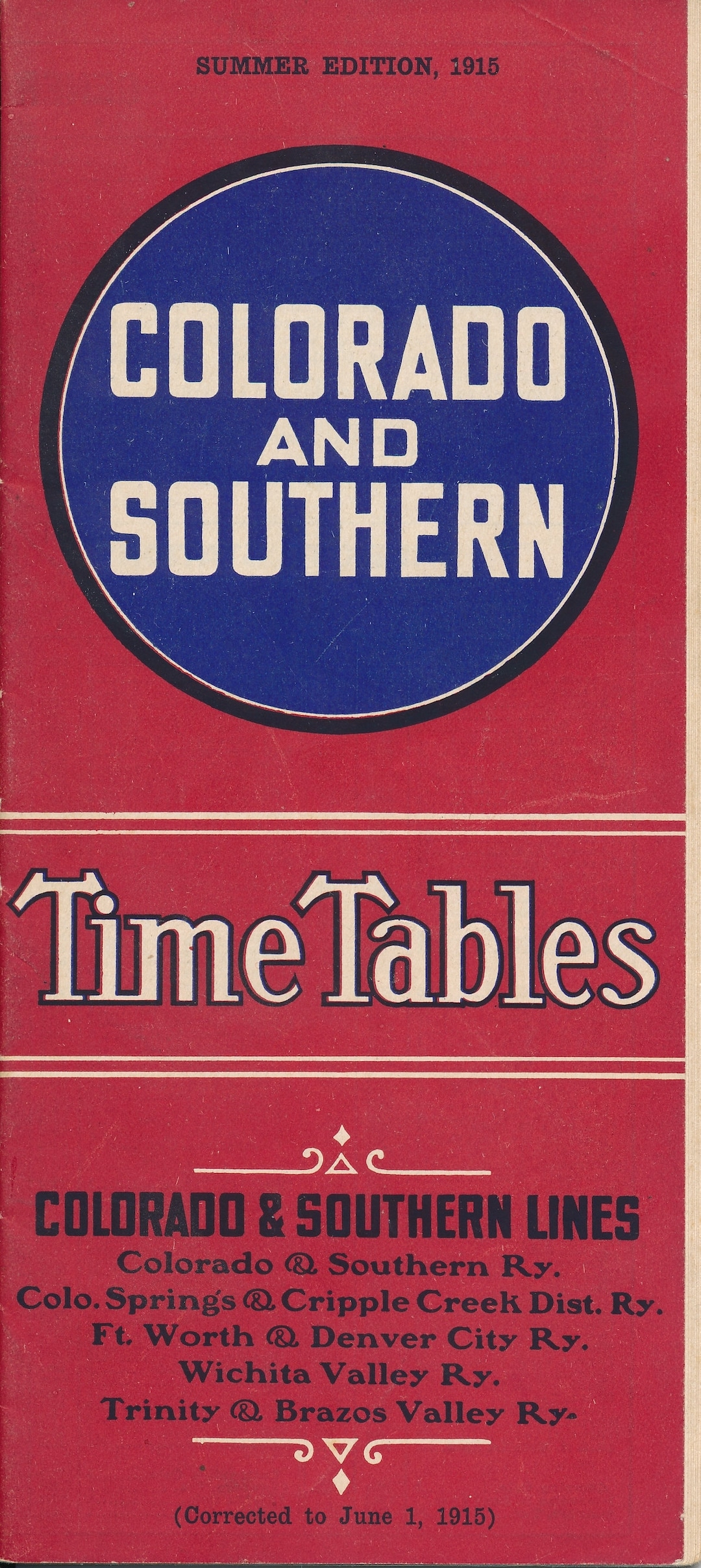 Colorado and Southern Railway Public Timetable Dated June 1, 1915 - Etsy