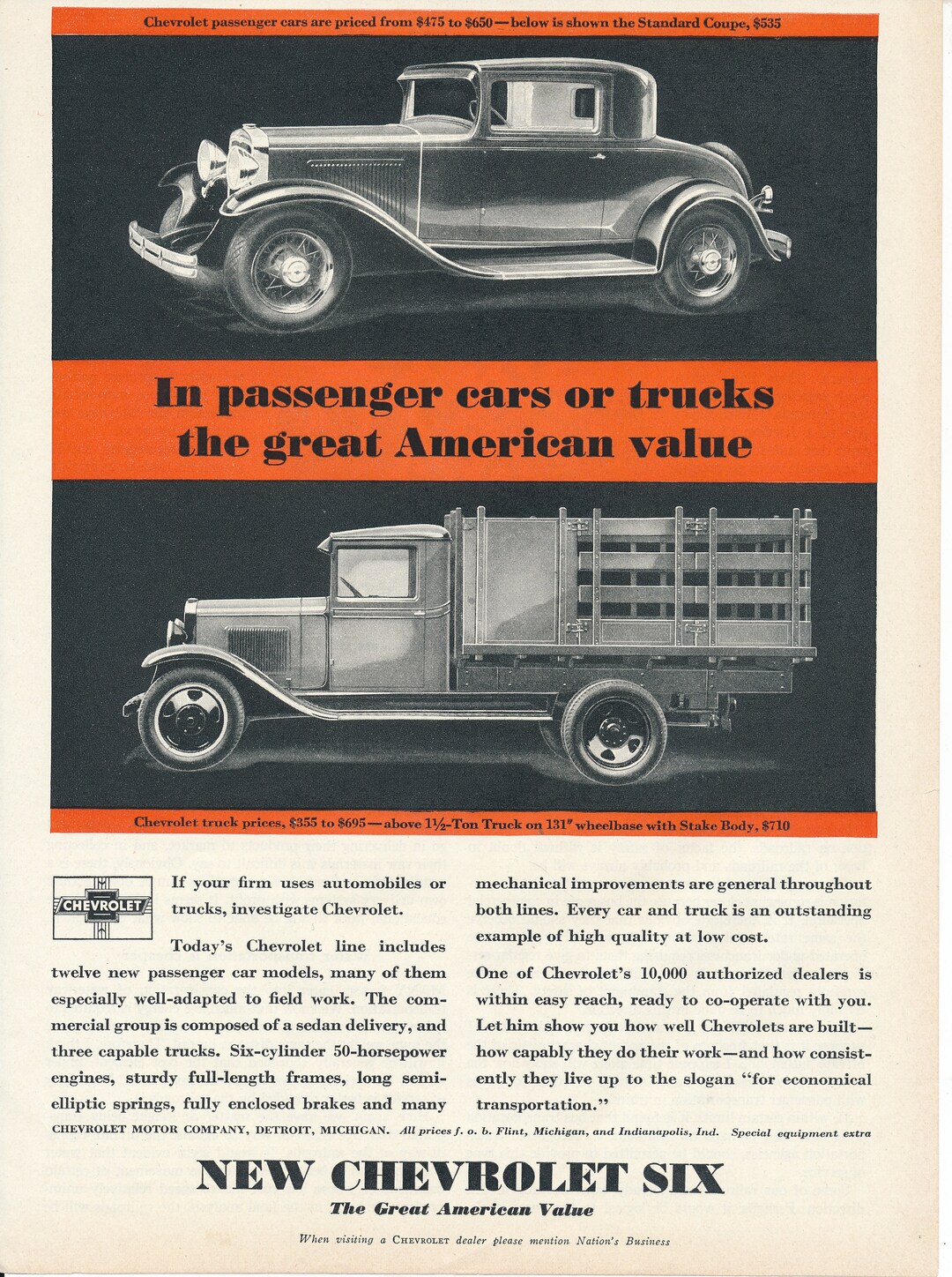 5 Vintage Magazine Ads for Chevrolet in the 1930's - Etsy