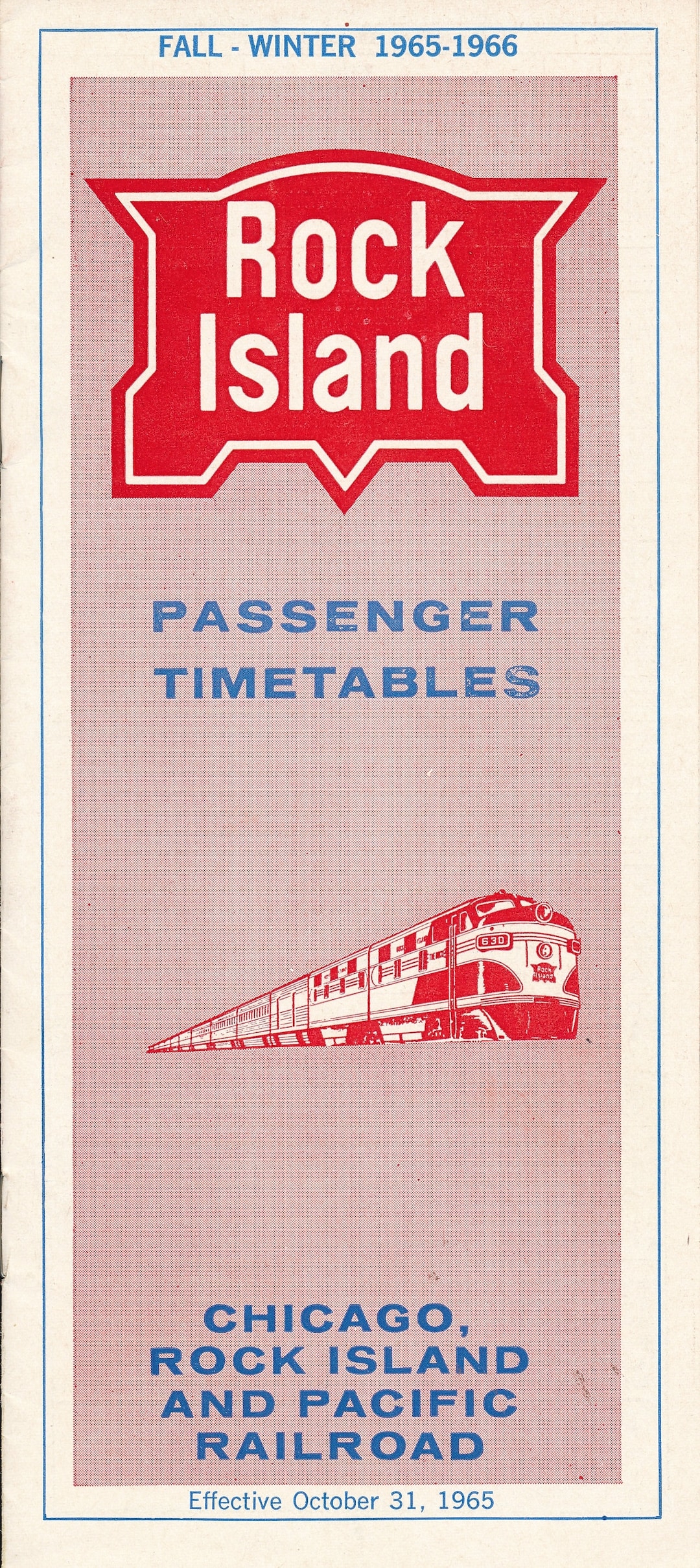 Rock Island Railroad Public Timetables Lot of 3: October 31, 1965 ...