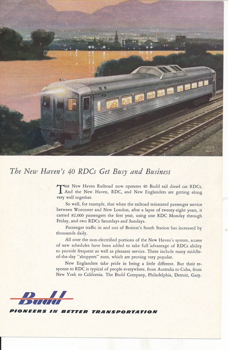 Budd Railcar Company RDC Budd Cars 3 Print Ad's 1950's Promoting New Service on the Santa Fe ...