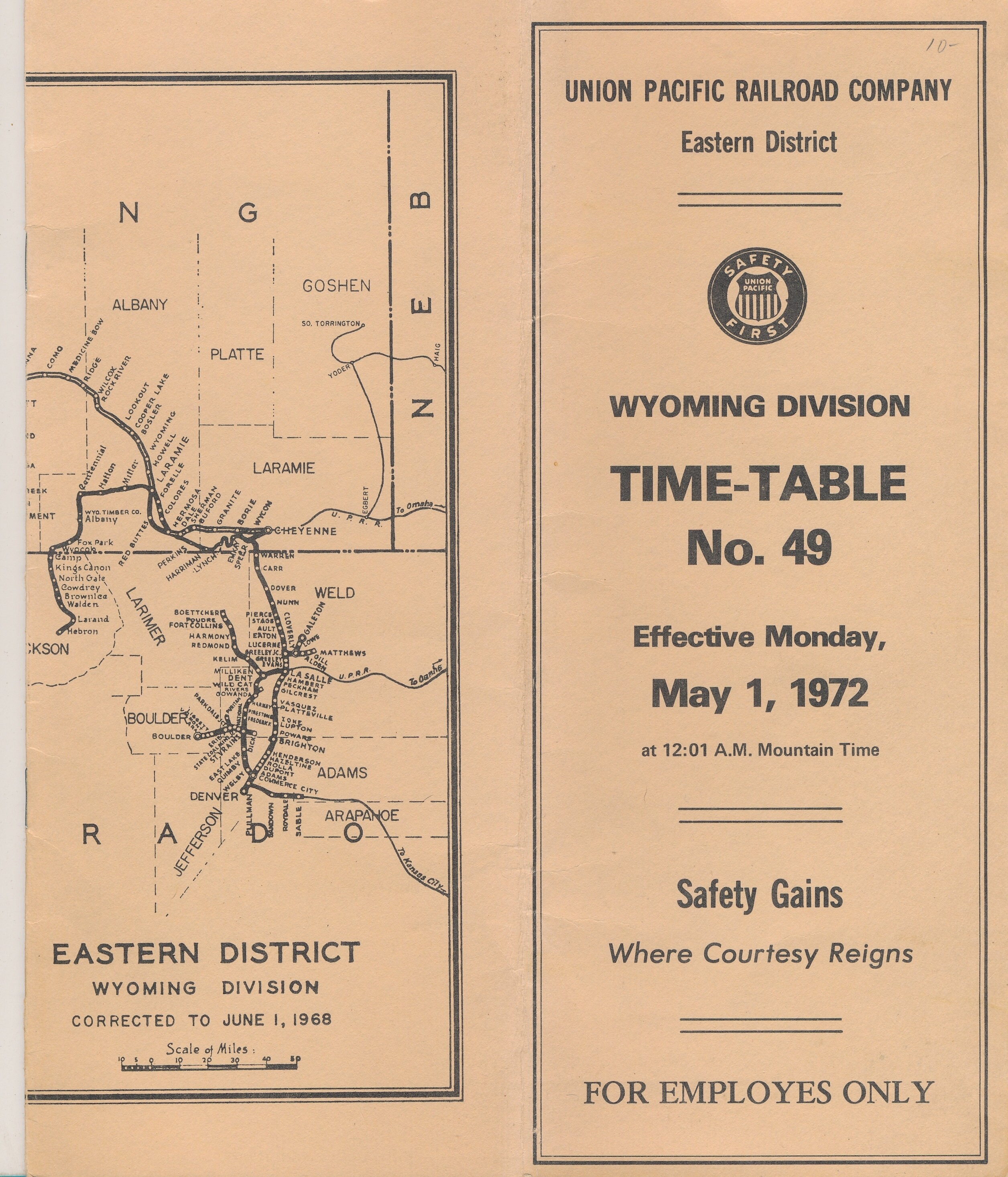 Union Pacific Railroad Wyoming Division Employee Timetable 49 May 1 ...