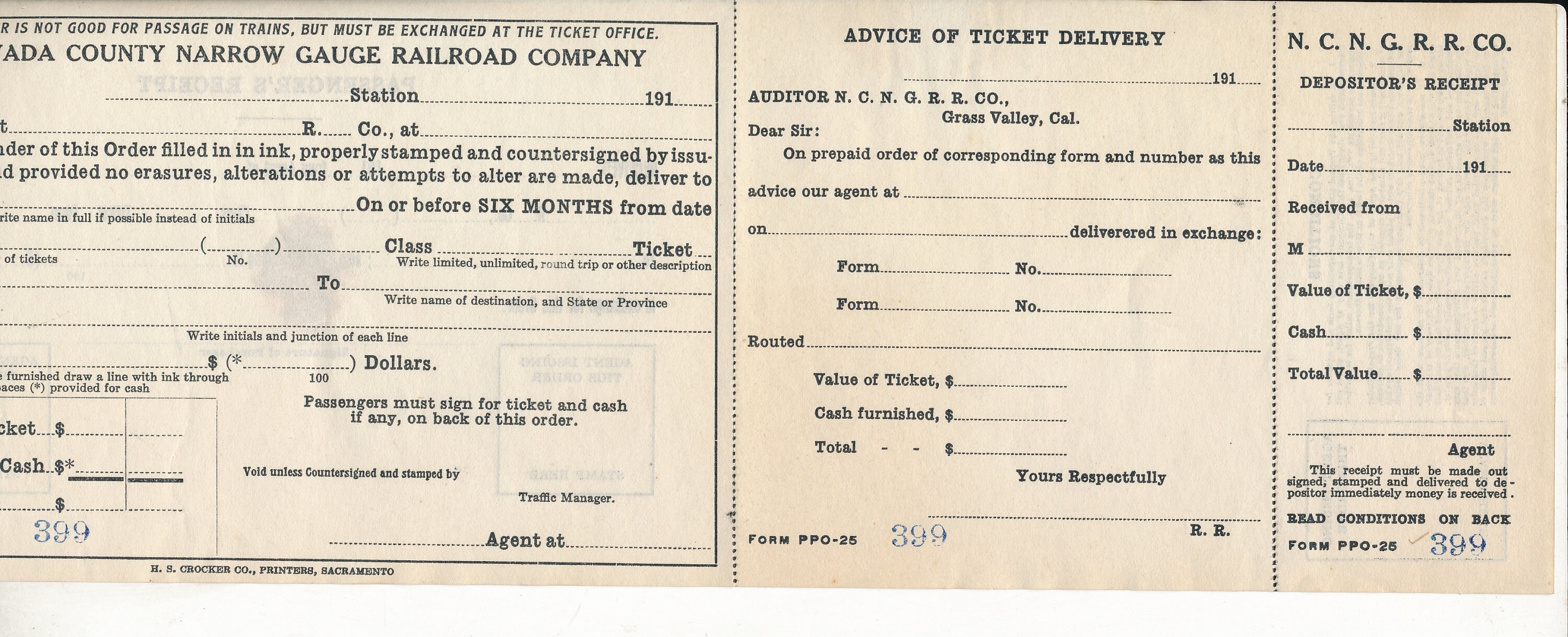 Nevada County Narrow Gauge Railroad"order for Passage" Form - Etsy