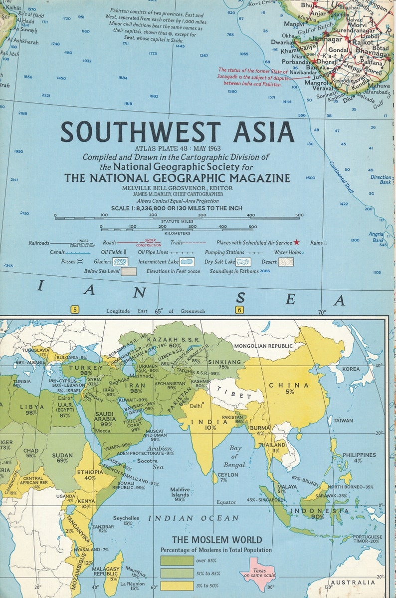 The National Geographic Magazine Maps: Lot of 3 Asia and Adjacent Areas ...