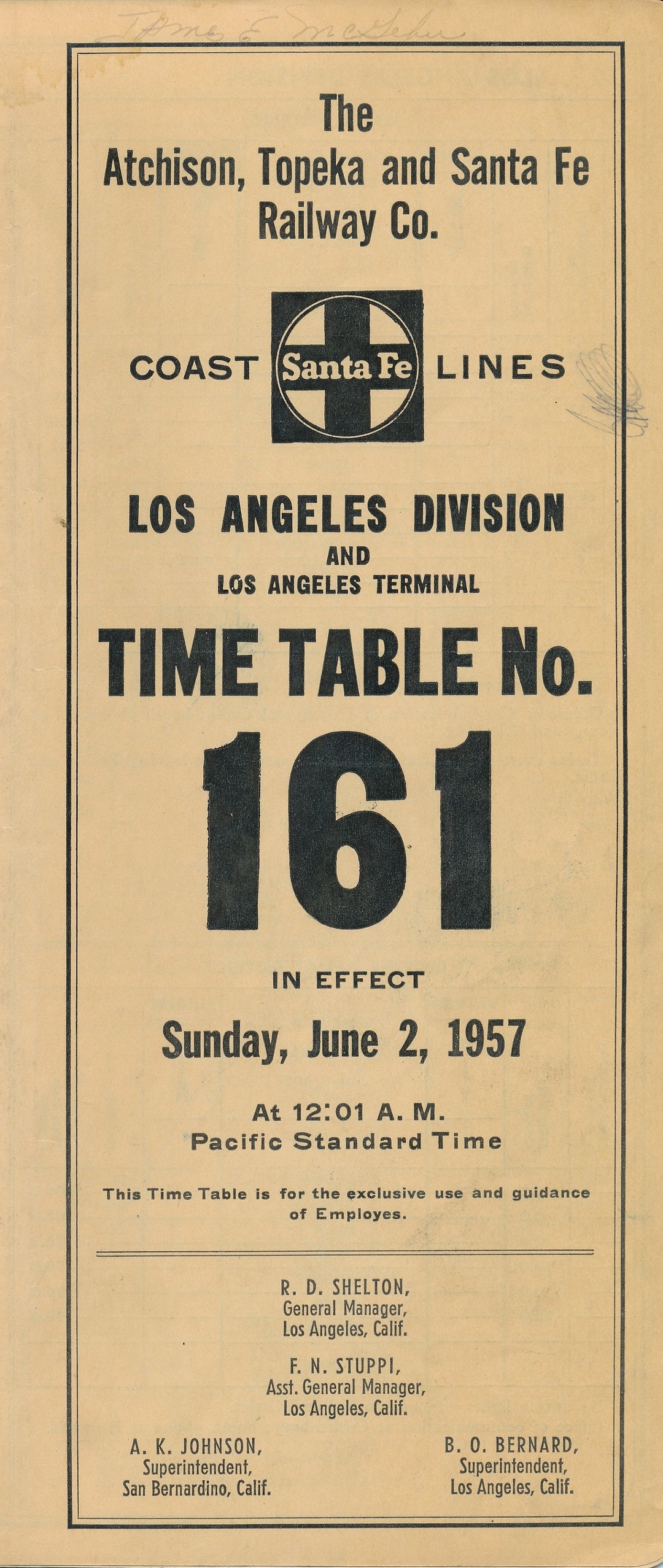Santa Fe Railway Employee Timetables Los Angeles Division 4 Different ...