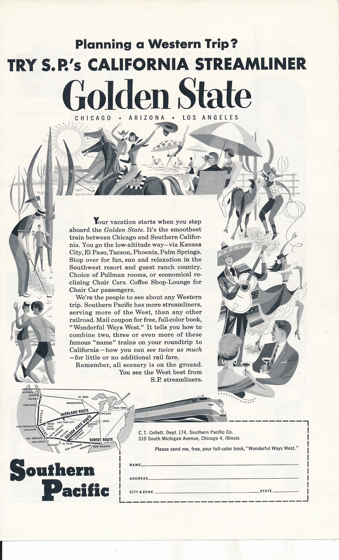 Southern Pacific Railroad 5 Magazine Print Ads From 1950's - Etsy