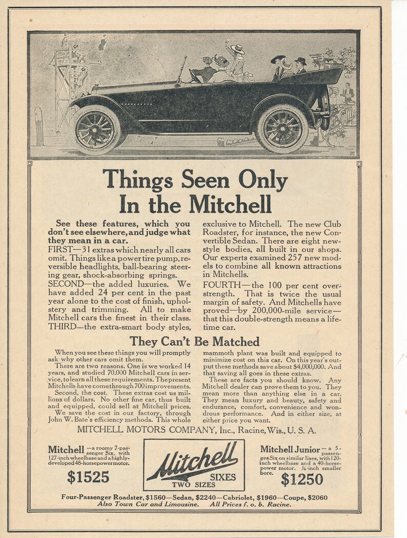 3 Vintage Print Ads for Mitchell Motors From the 1910's - Etsy