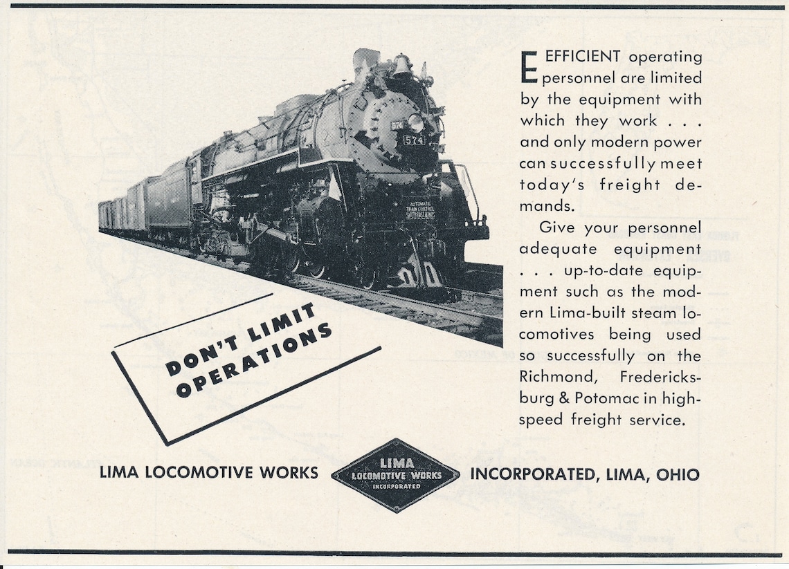 4 Vintage Railroad Locomotive Magazne Ads 1900's to 1940's for Lima ...