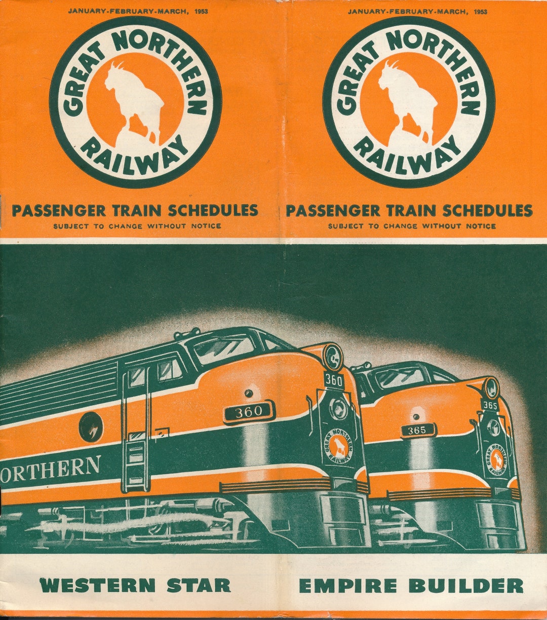 Great Northern Railway Public Timetable January 1953 - Etsy