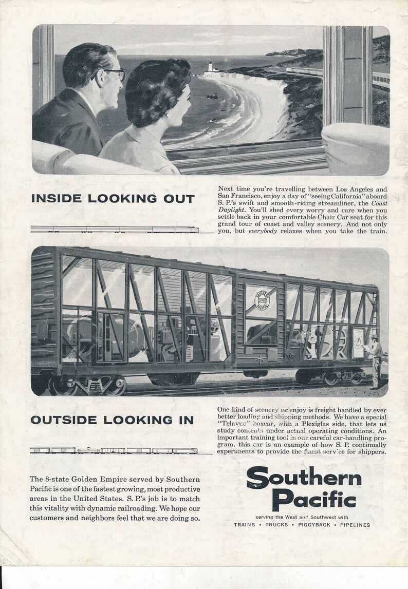 Vintage Southern Pacific Railroad 4 Magazine Print Ads From 1950's ...