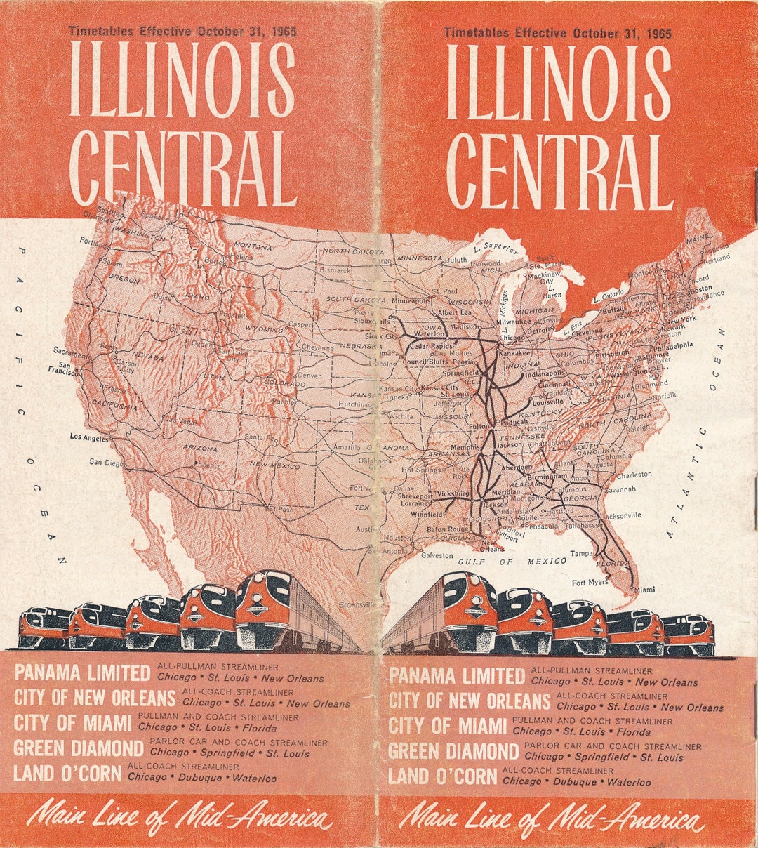 Illinois Central Railroad Public Timetable October 31, 1965 - Etsy