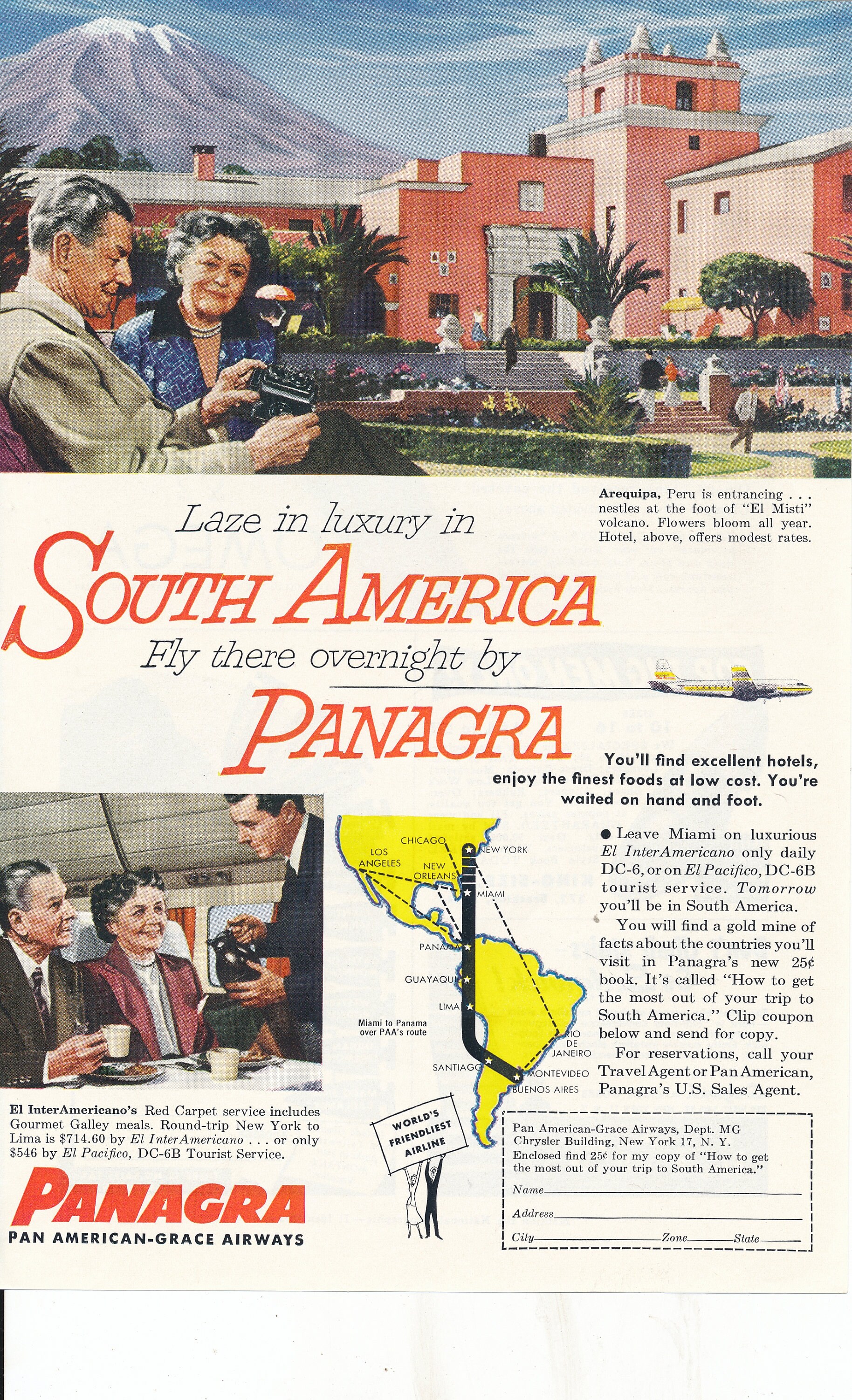 Panagra Airlines 4 Magazine Pring Ads From the 1950's - Etsy