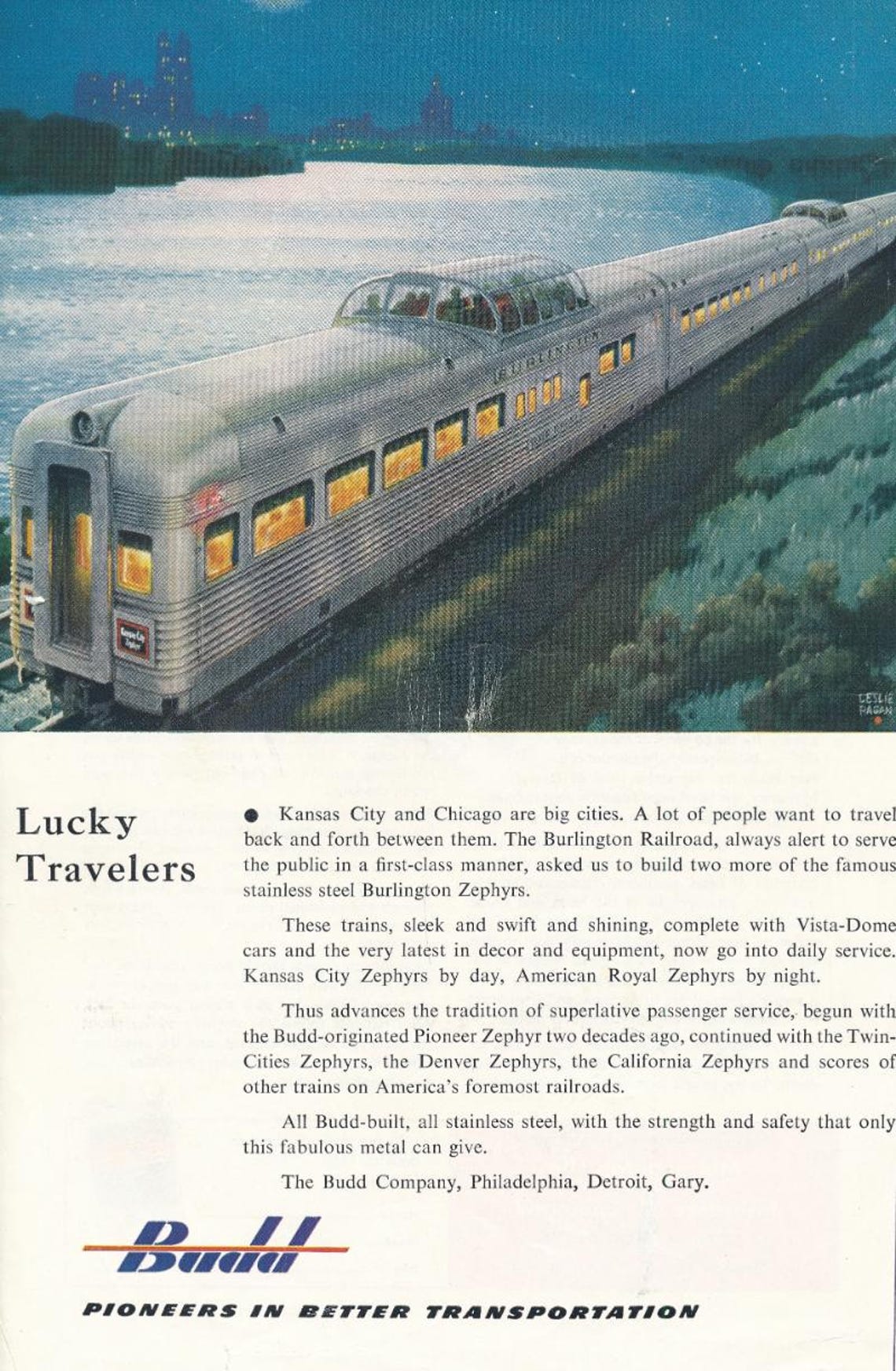 Budd Railcar Company 3 Magazine Print Ad's 1950's Promoting New Trains ...