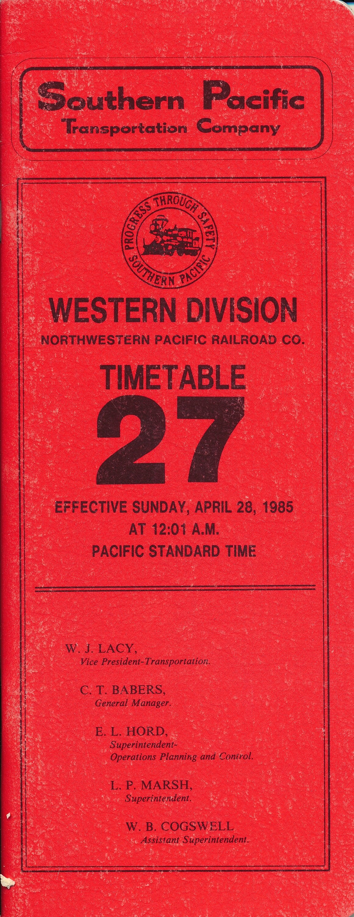 Southern Pacific Railroad Western Division Timetable 27 April 28, 1985 ...