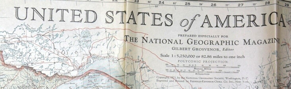 1923 United States of AMERICA MAP the National Geographic Magazine 38 X ...