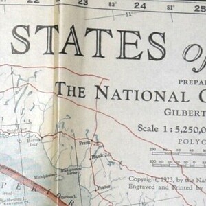 1923 United States of AMERICA MAP the National Geographic Magazine 38 X ...