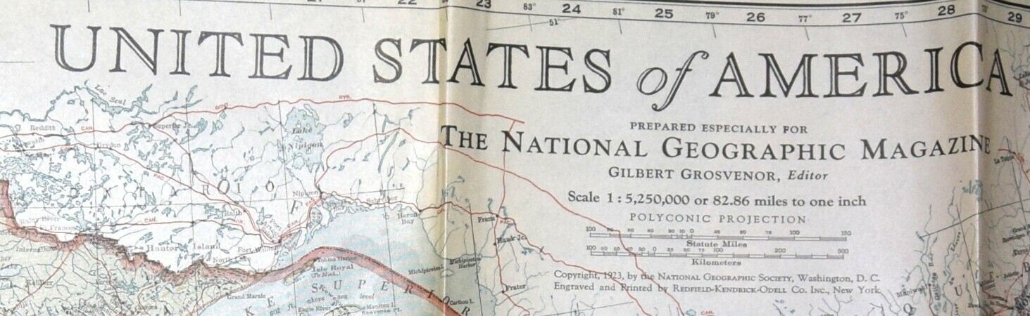 1923 United States of AMERICA MAP the National Geographic Magazine 38 X ...