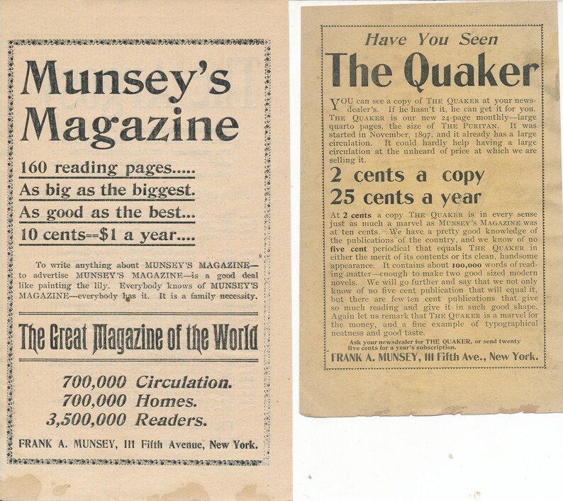 12 Vintage Antique Magazine Ads Related to Publications From the 1890's ...