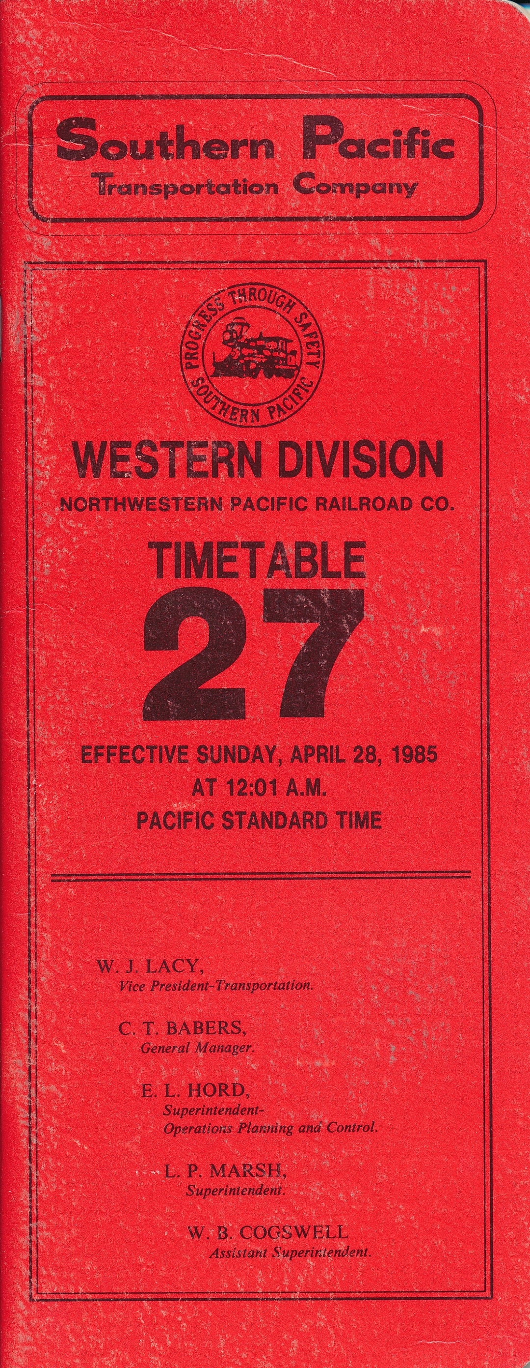 Southern Pacific Employee Timetable 27 Western Division April 28, 1985 ...