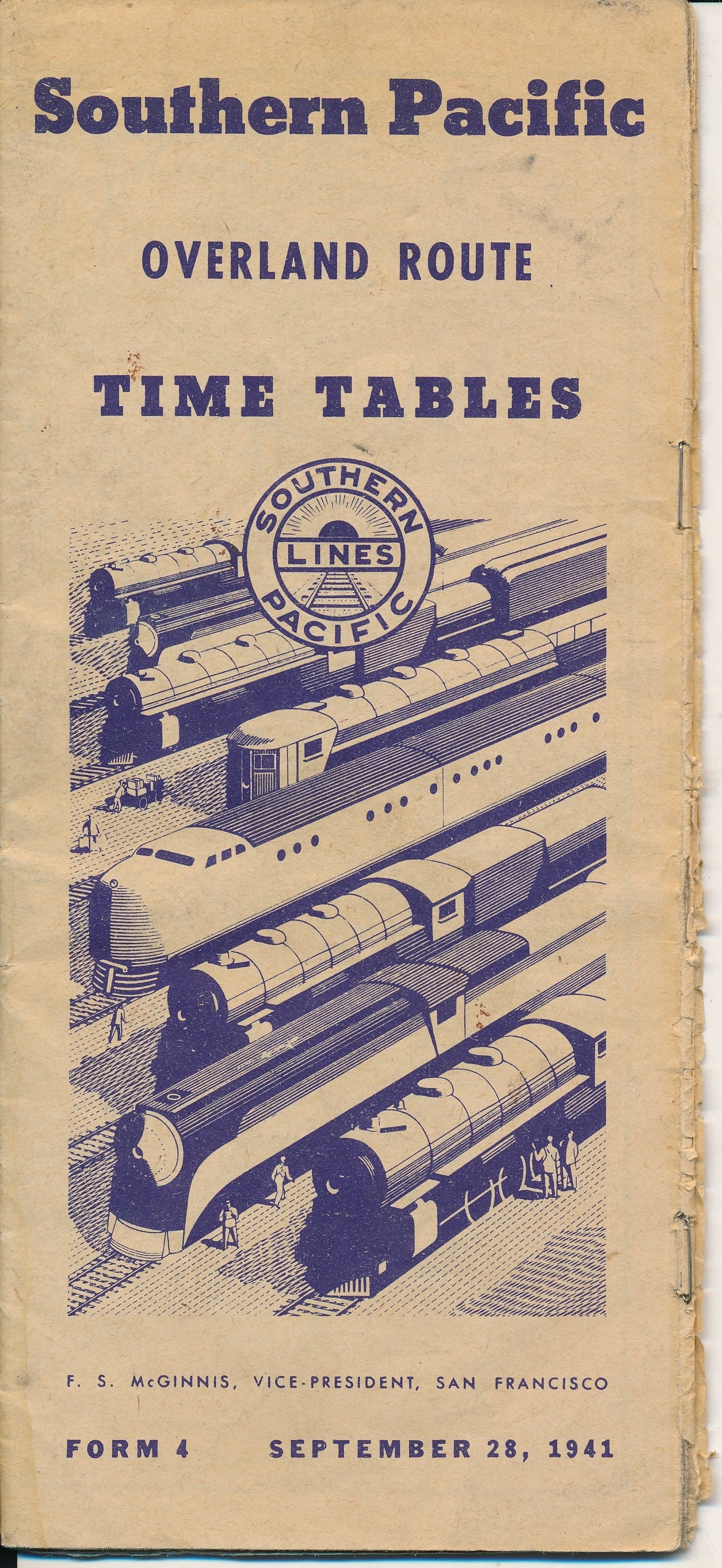 Southern Pacific Railroad Overland Route Timetable September 28, 1941 ...