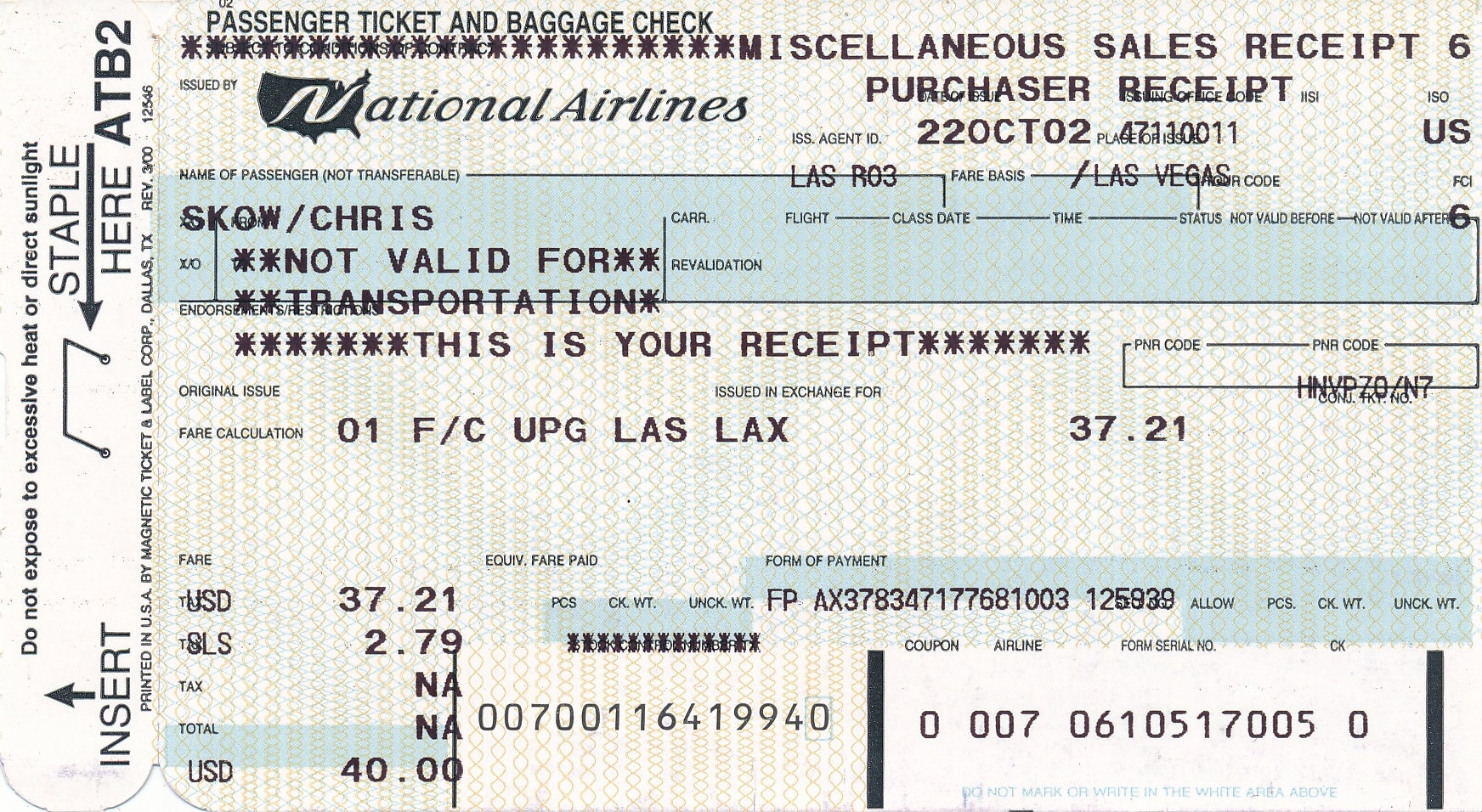 National Airlines Ticket Envelope , Ticket Receipt and Boarding Pass ...